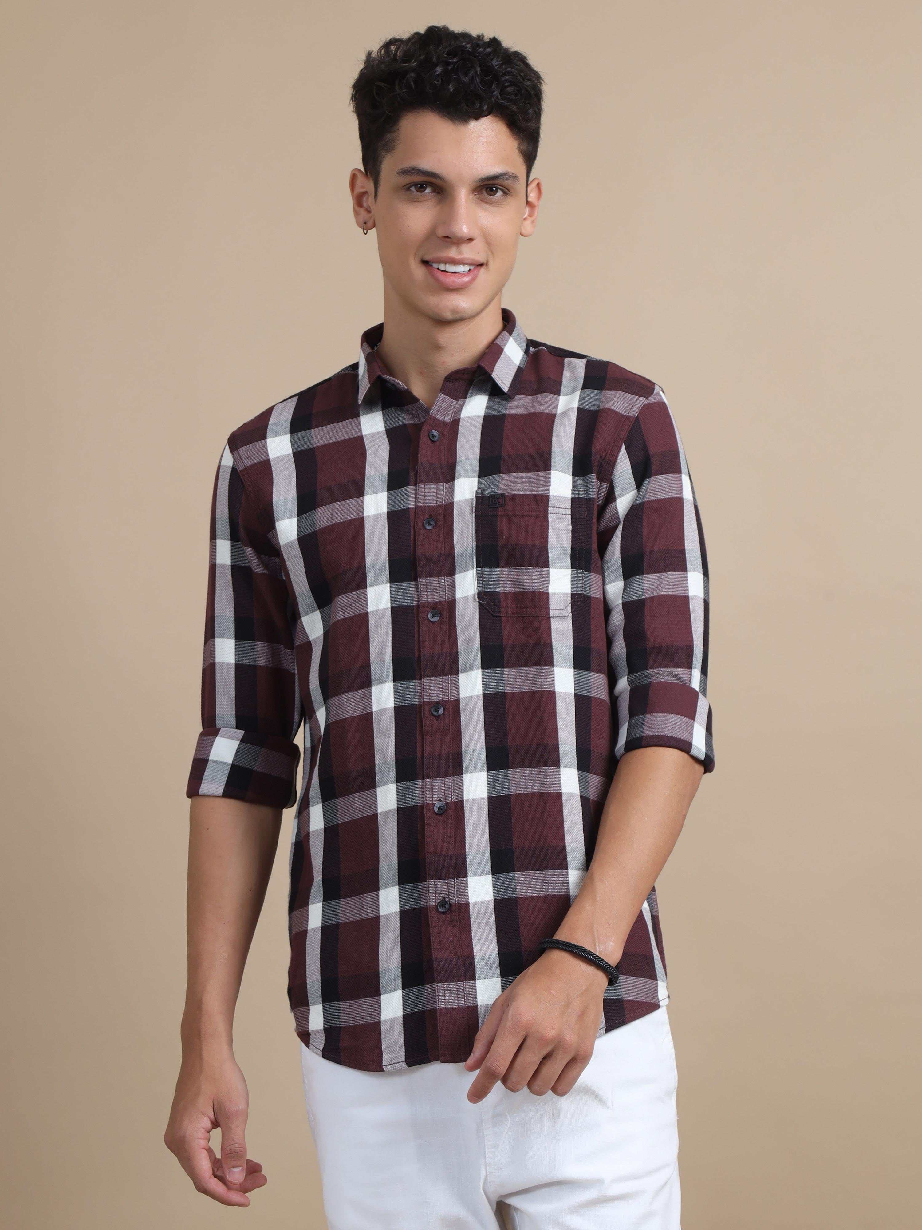 Shop Plaidify Maroon Check Shirt Online At Great Price