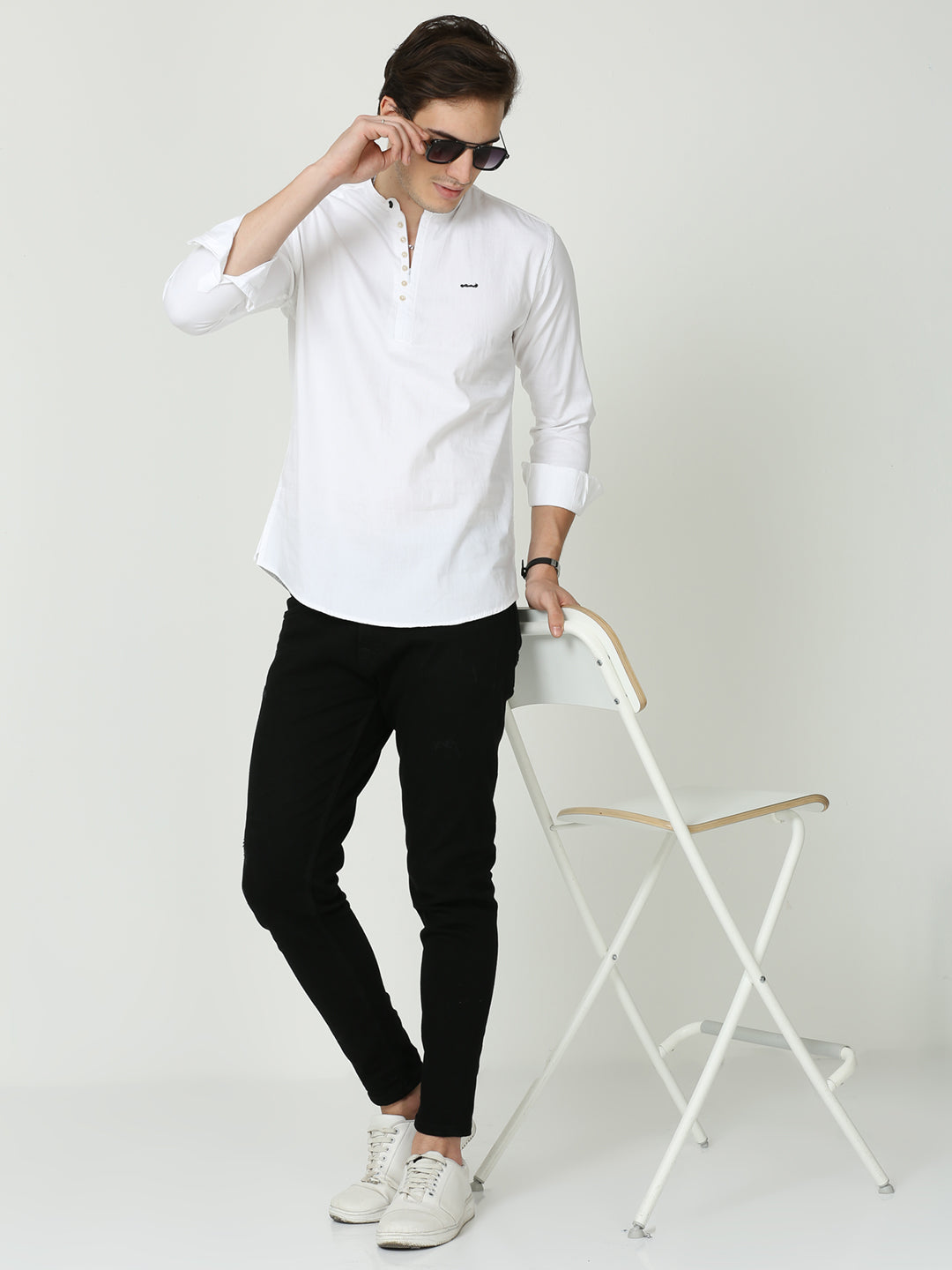 Seashell White Cotton Straight Fit Kurta