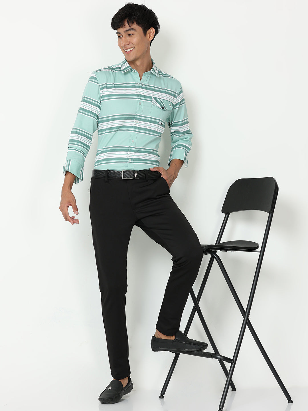 Buy Aqua Horizontal Lining Shirts for Men at Great Price