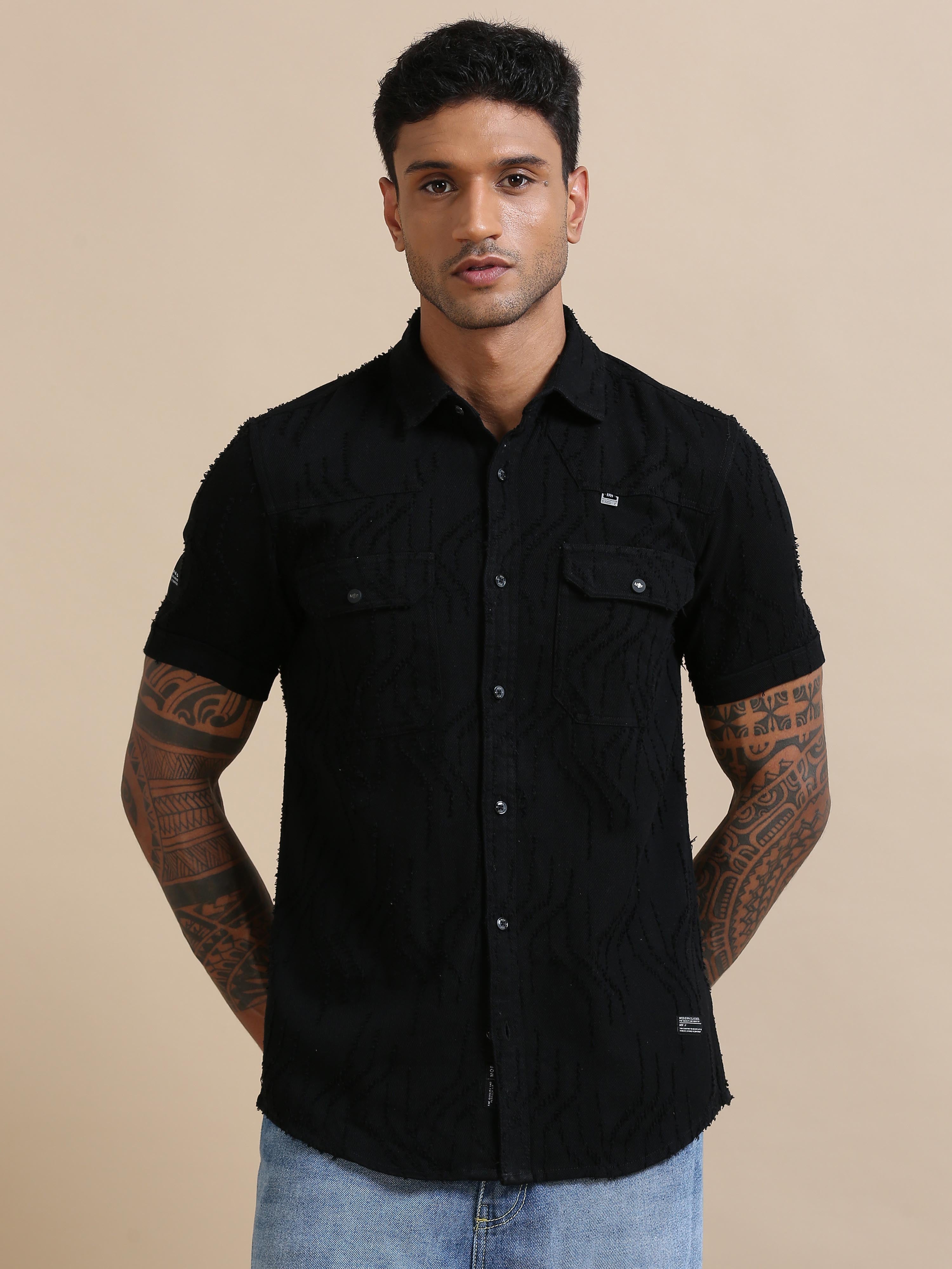 Shop Denim Verve Black Textured Shirt For Men Online In India