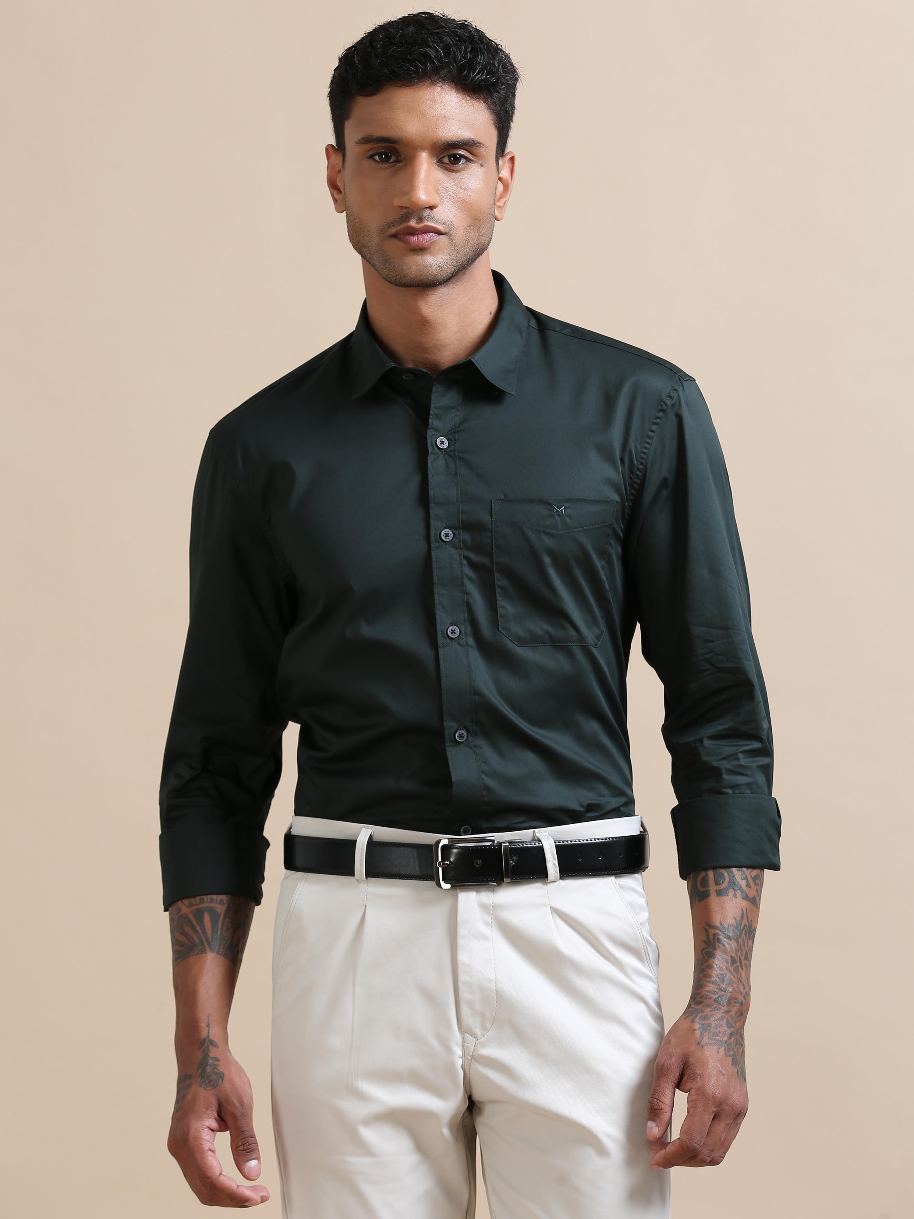 Shop Celestia Emerald Green Long Sleeves Shirt Online