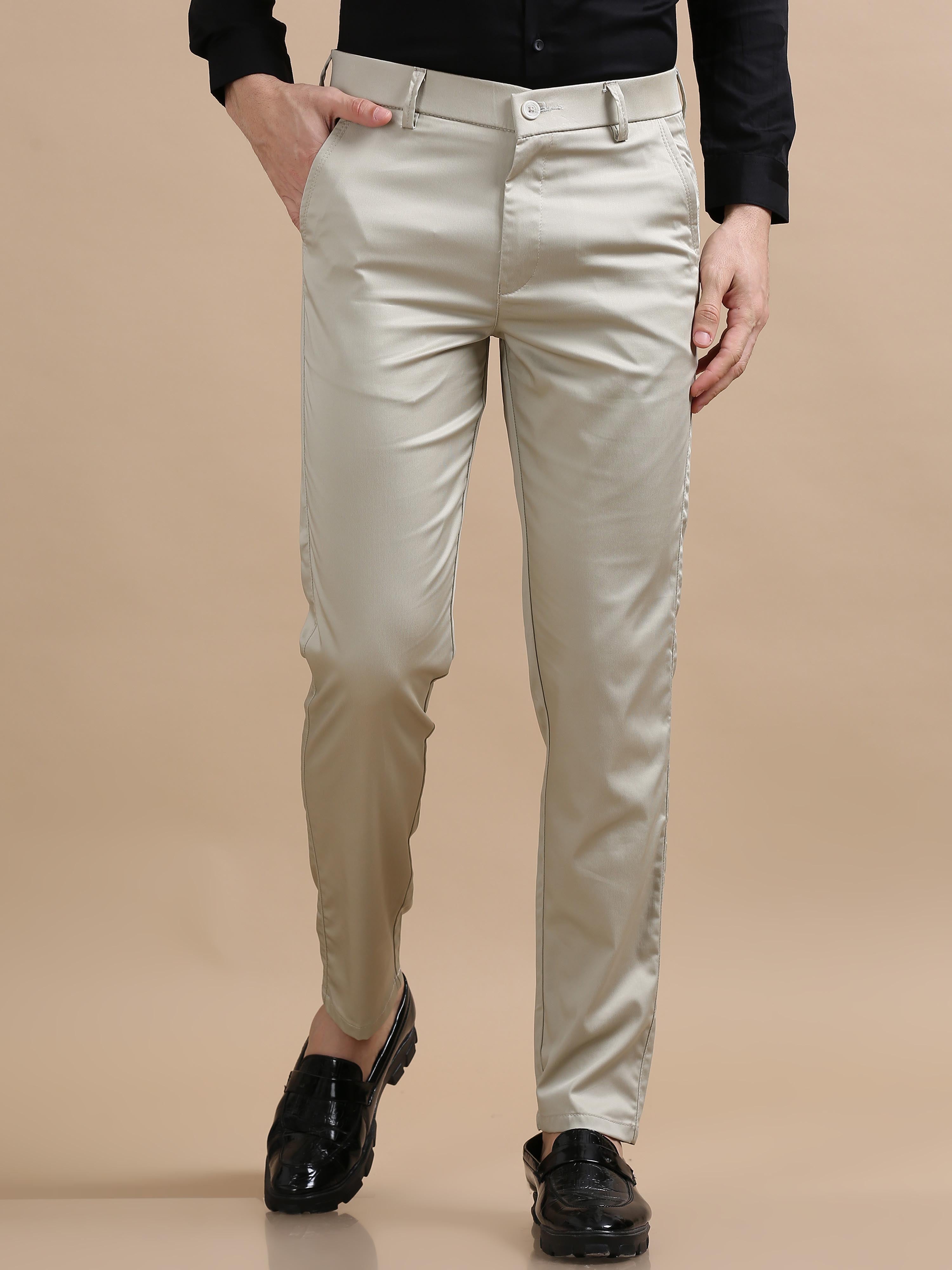 Buy Light Cream Stretchable Trouser For Men Great Deal