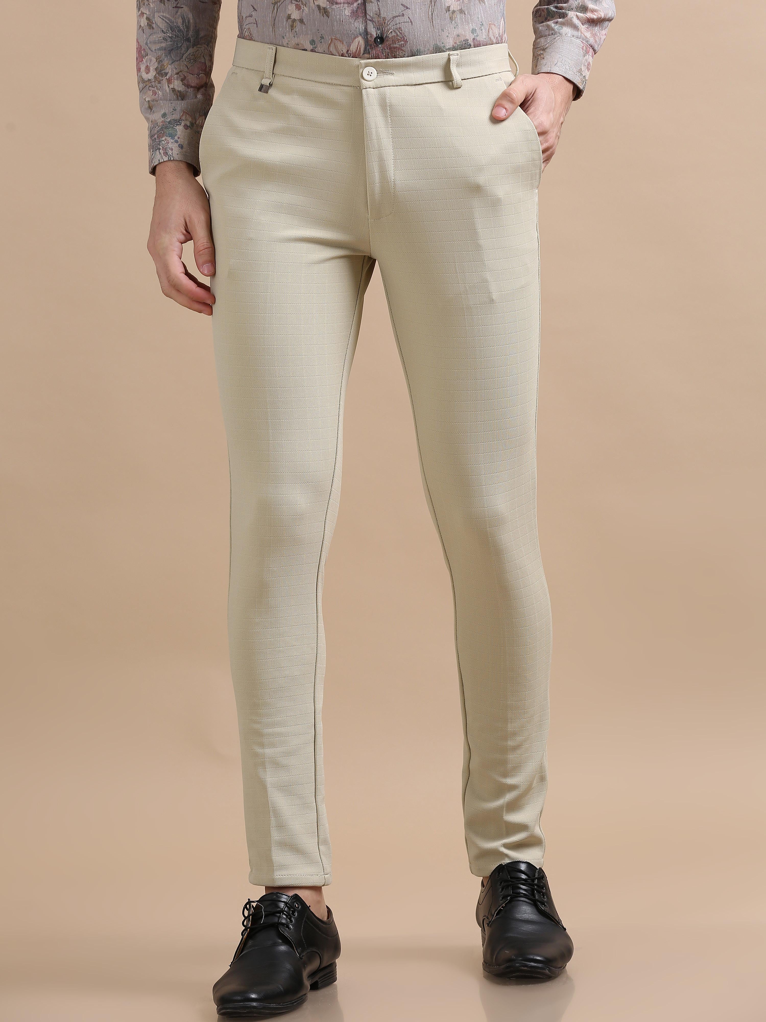 Buy Exacto Cream Self Checks Chinos For Men Online In India