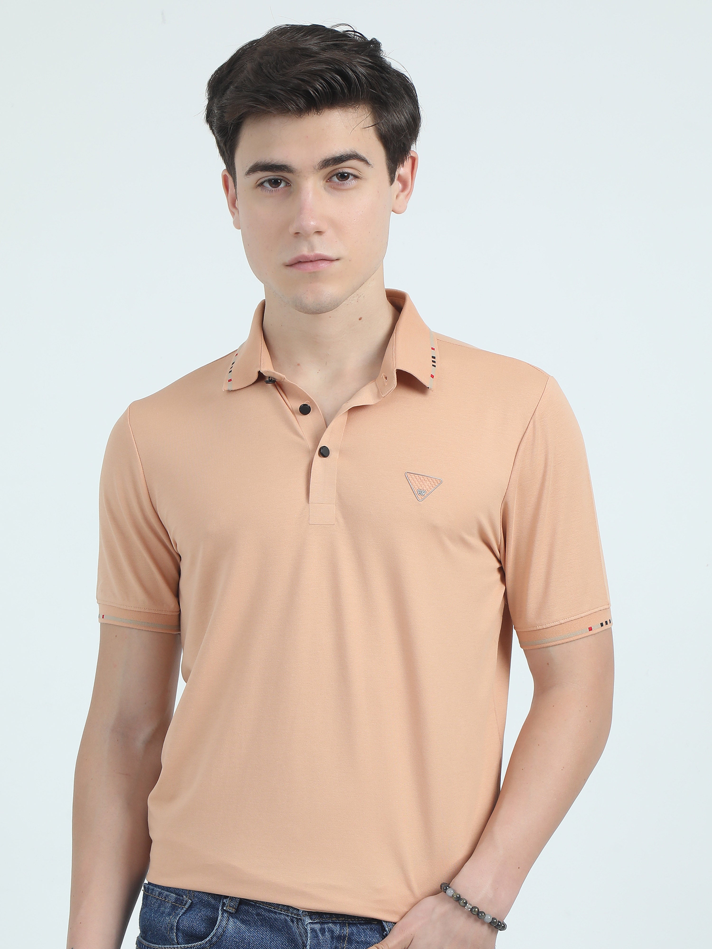 Buy Seamless Slim Fit Peach Polo Shirt For Men Online