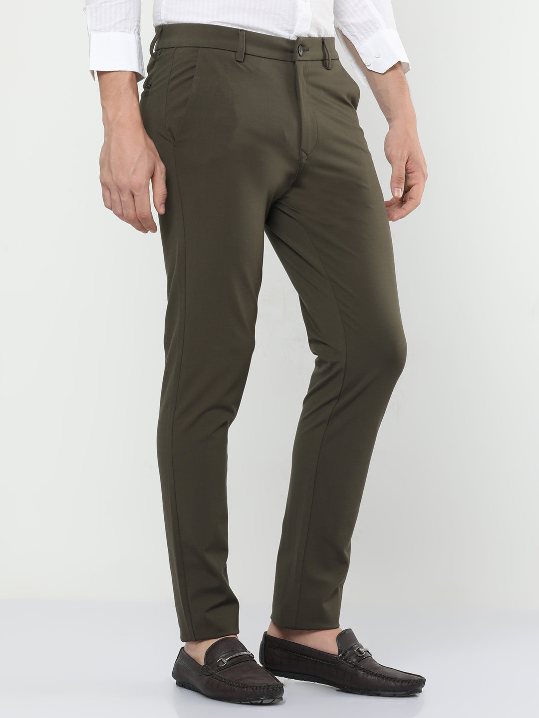 Buy Trendy Solid Olive Green Chinos Online in India